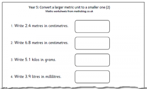 Maths worksheet: Converting metric units (2) – Maths Blog