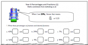 Year 6 Maths Worksheet: Percentages and Fractions – Maths Blog
